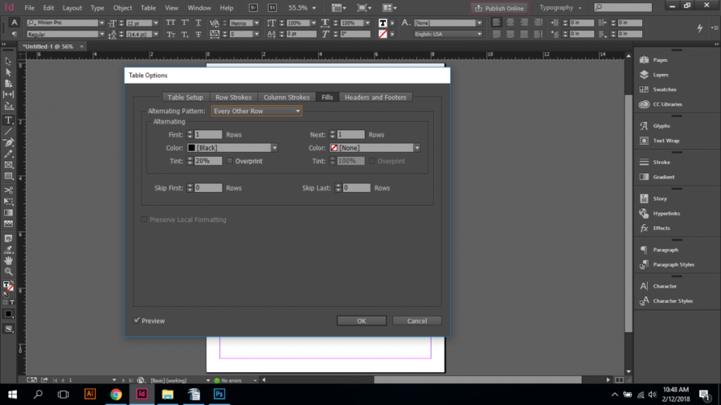 How to Use Table Options and Cell Options in InDesign CC?