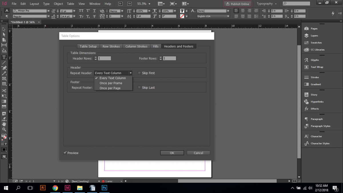 How to Use Table Options and Cell Options in InDesign CC?