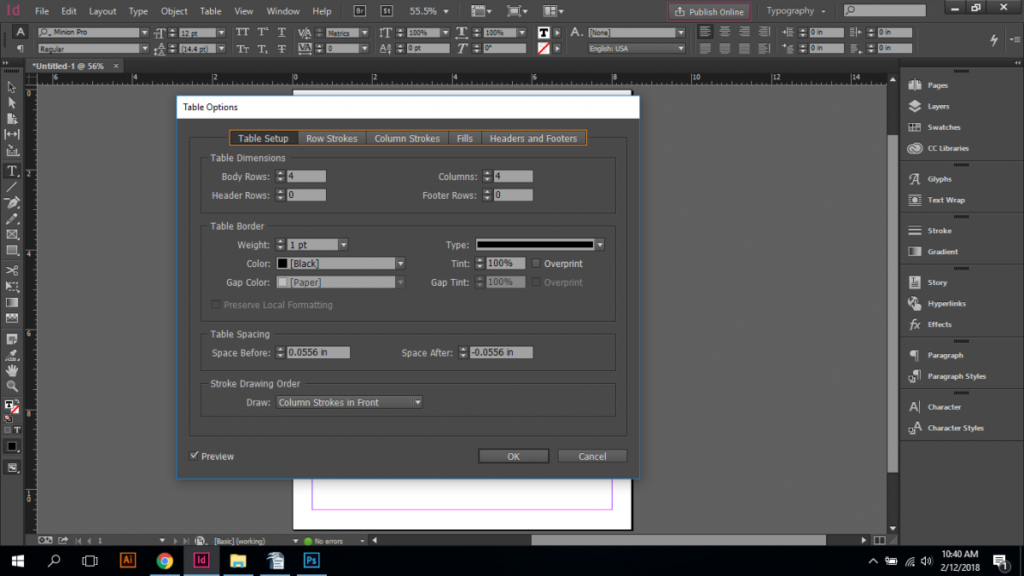 How to Use Table Options and Cell Options in InDesign CC?