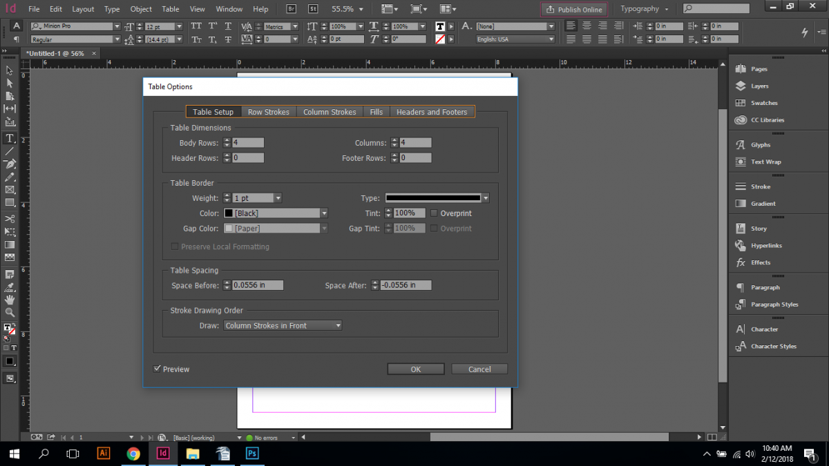 How to Use Table Options and Cell Options in InDesign CC?